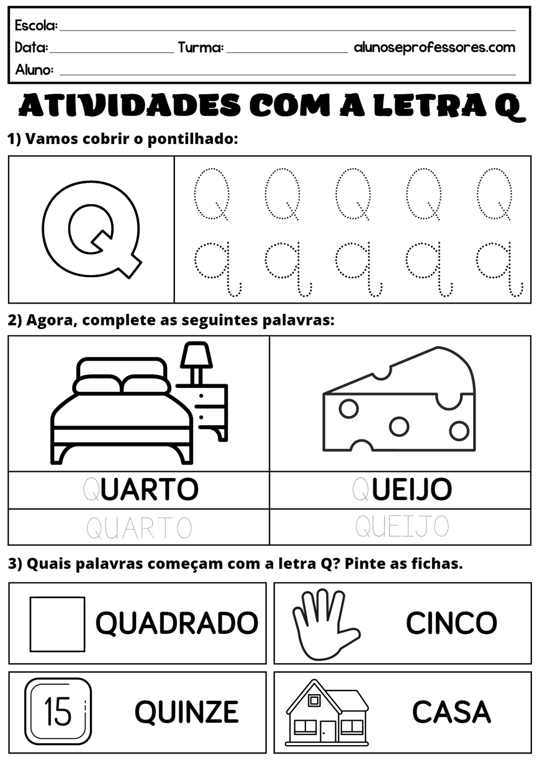 Atividades com a Letra Q para imprimir | Alunos e Professores