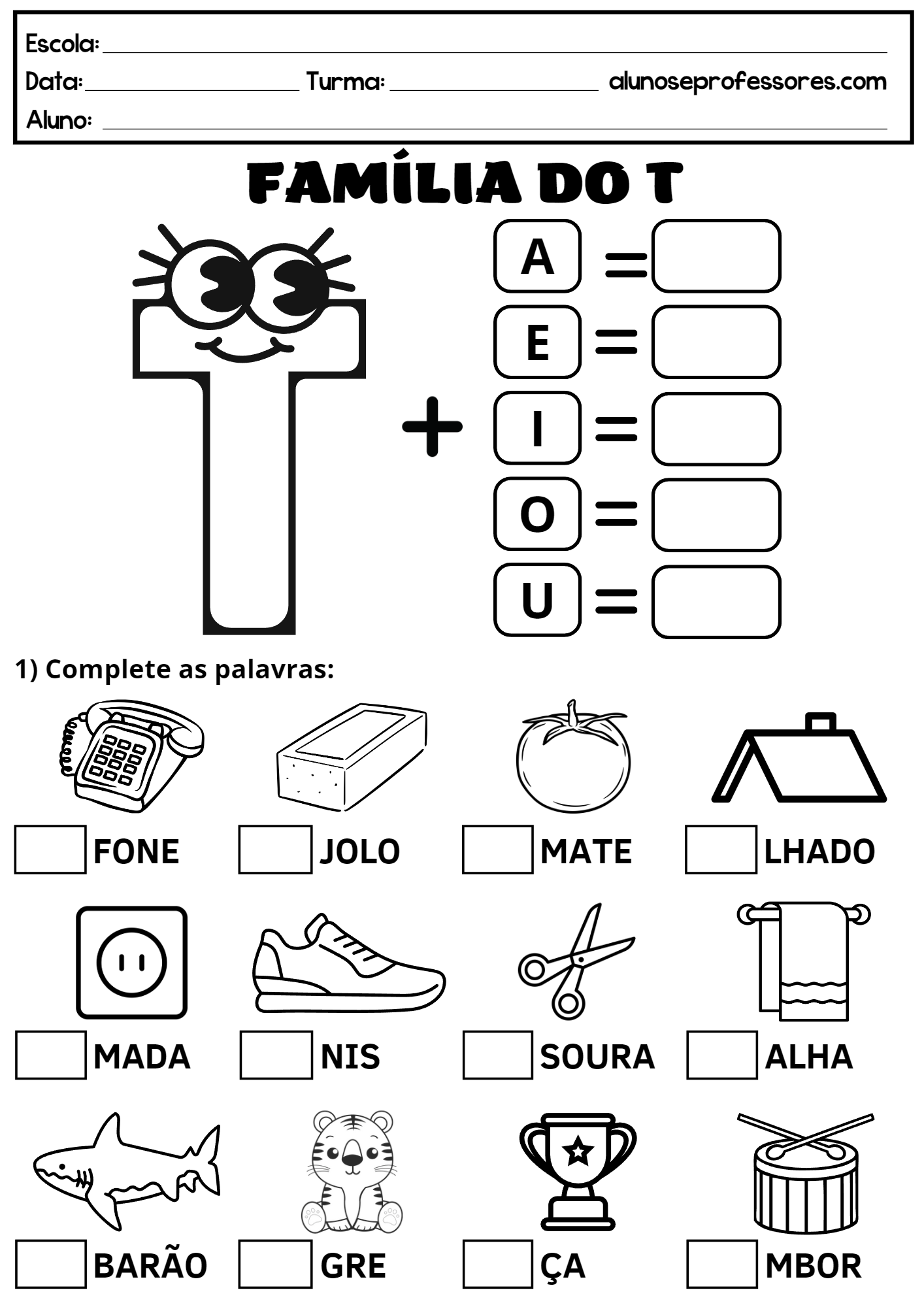 Atividades com a Letra T para imprimir | Alunos e Professores
