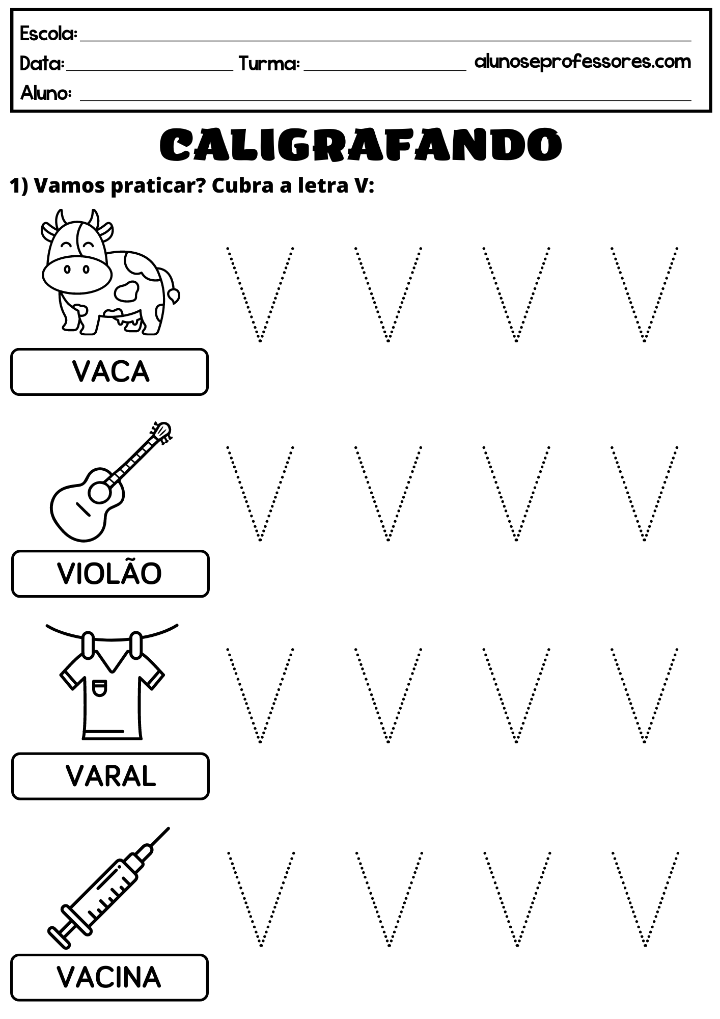 Atividades com a Letra V para imprimir | Alunos e Professores