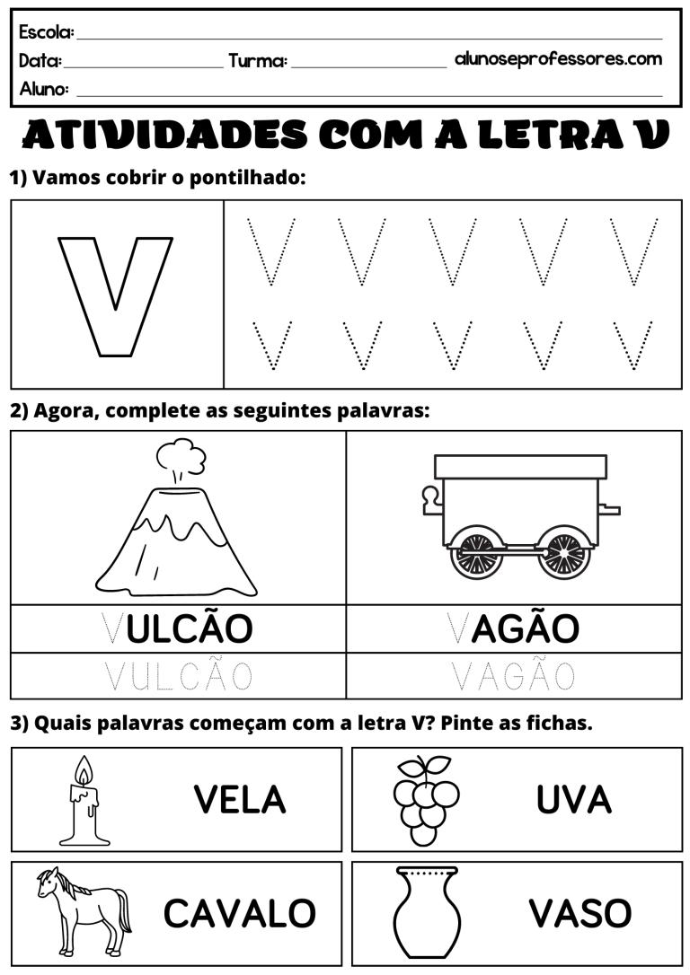 Atividades com a Letra V para imprimir | Alunos e Professores