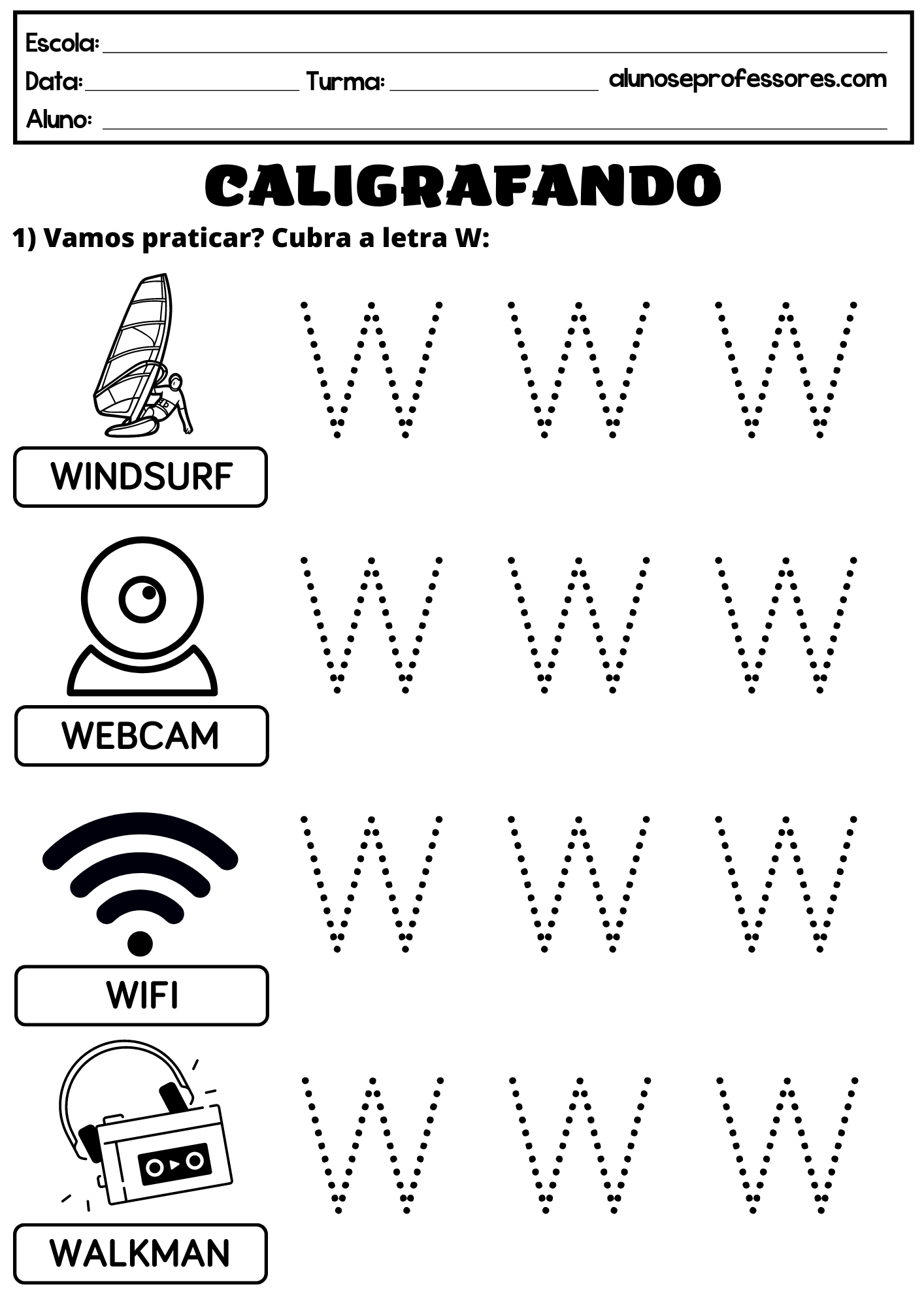 Atividades com a Letra W para imprimir | Alunos e Professores
