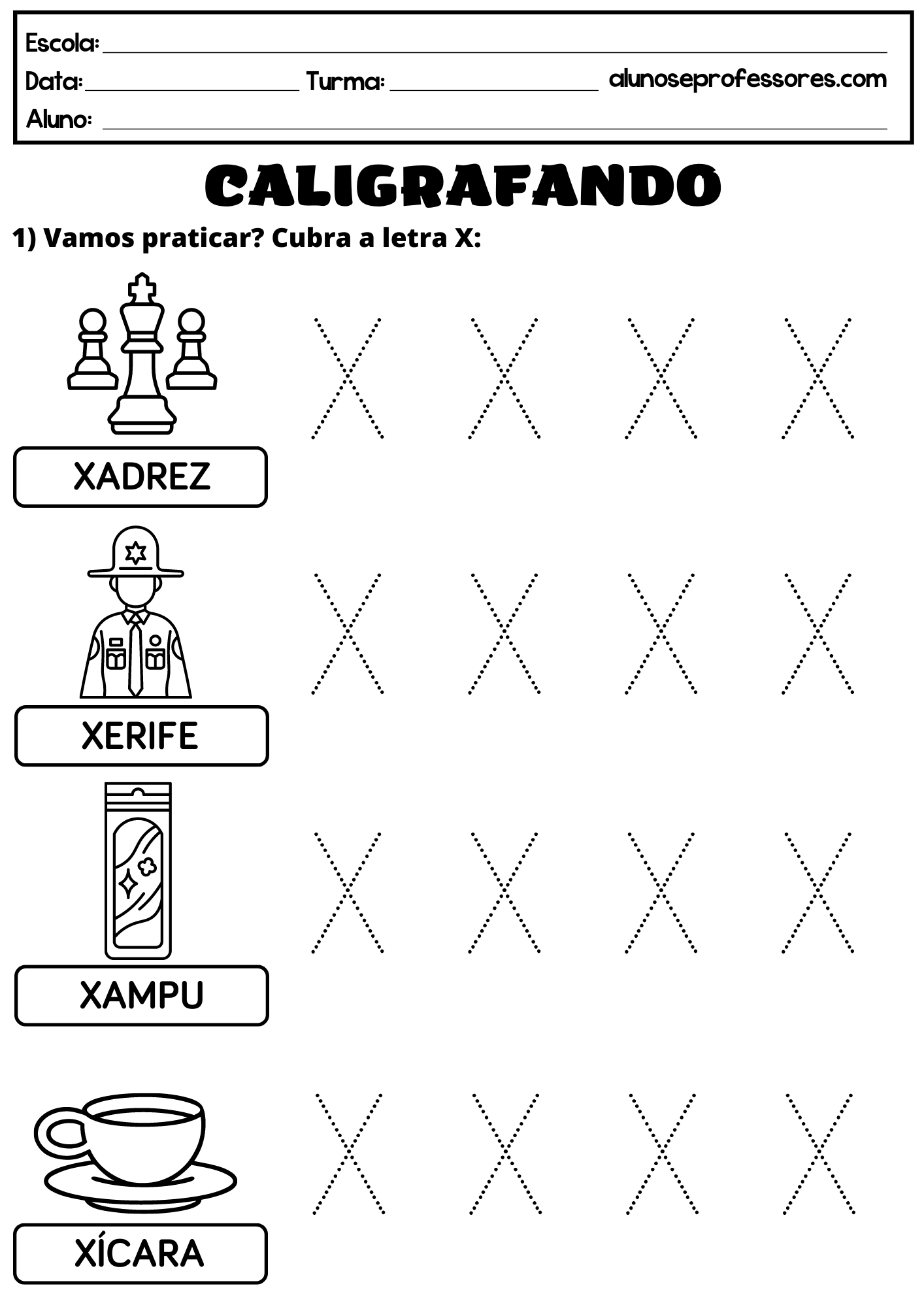 Atividades com a Letra X para imprimir | Alunos e Professores