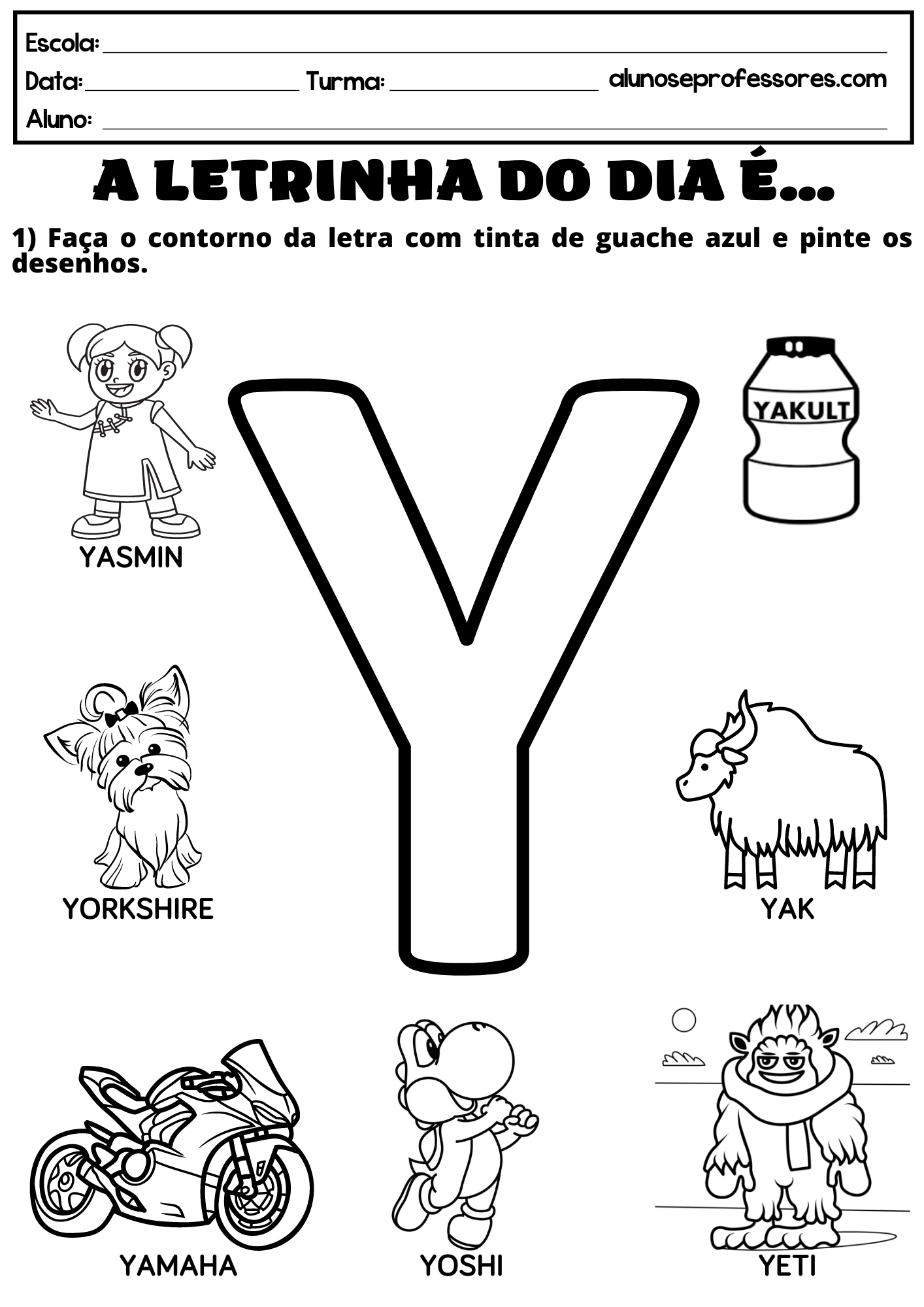 Atividades com a Letra Y para imprimir | Alunos e Professores