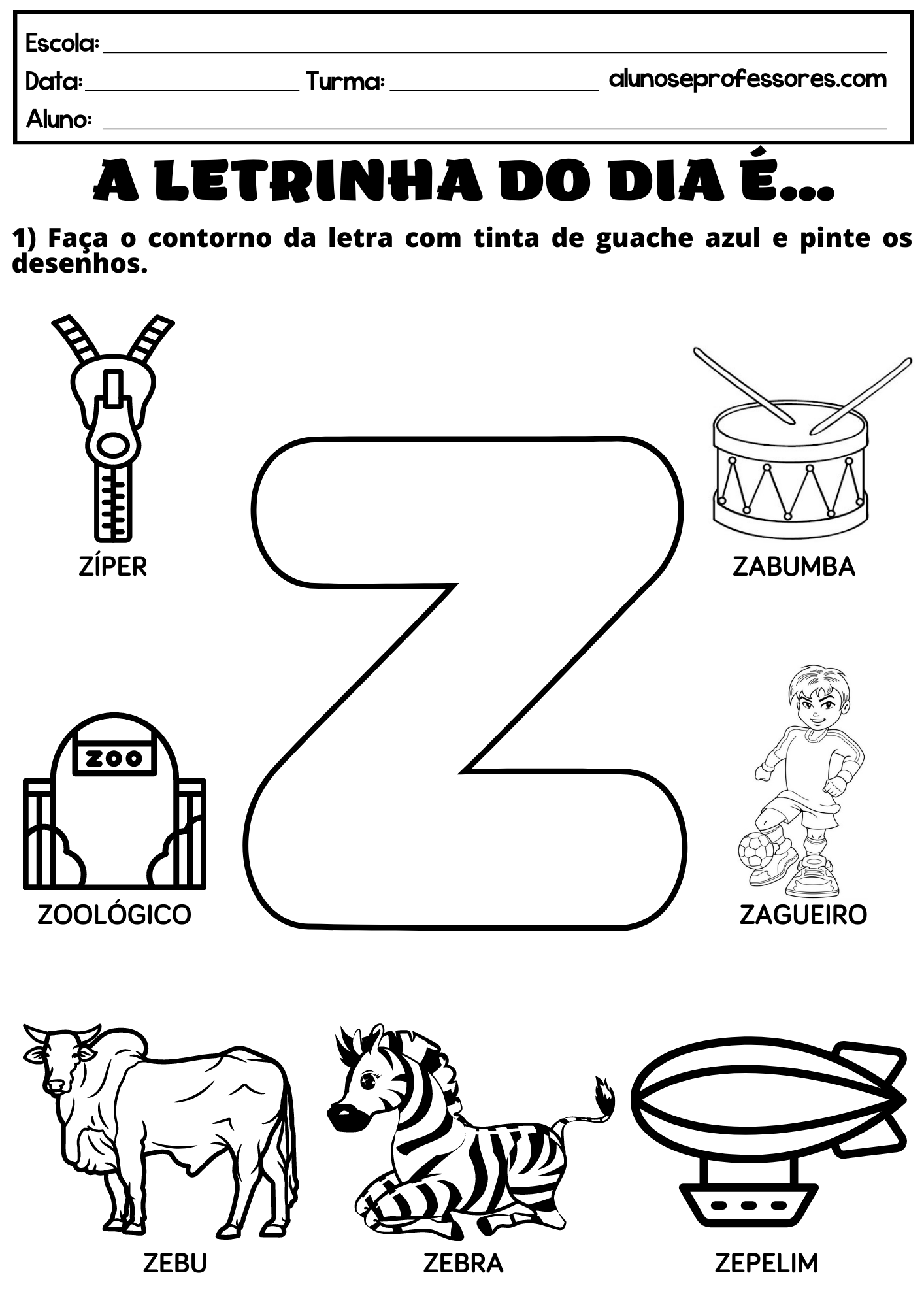 Atividades com a Letra Z para imprimir | Alunos e Professores