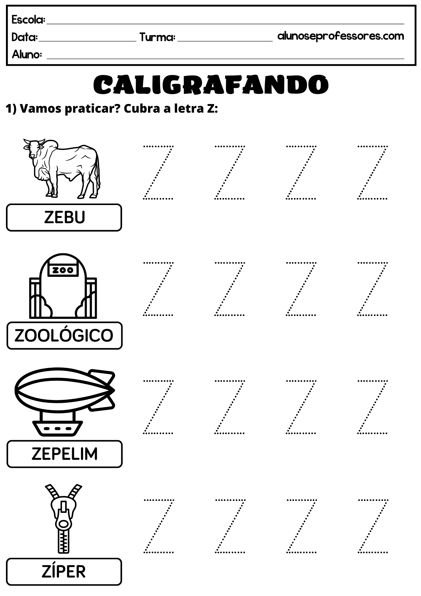 Atividades com a Letra Z para imprimir | Alunos e Professores