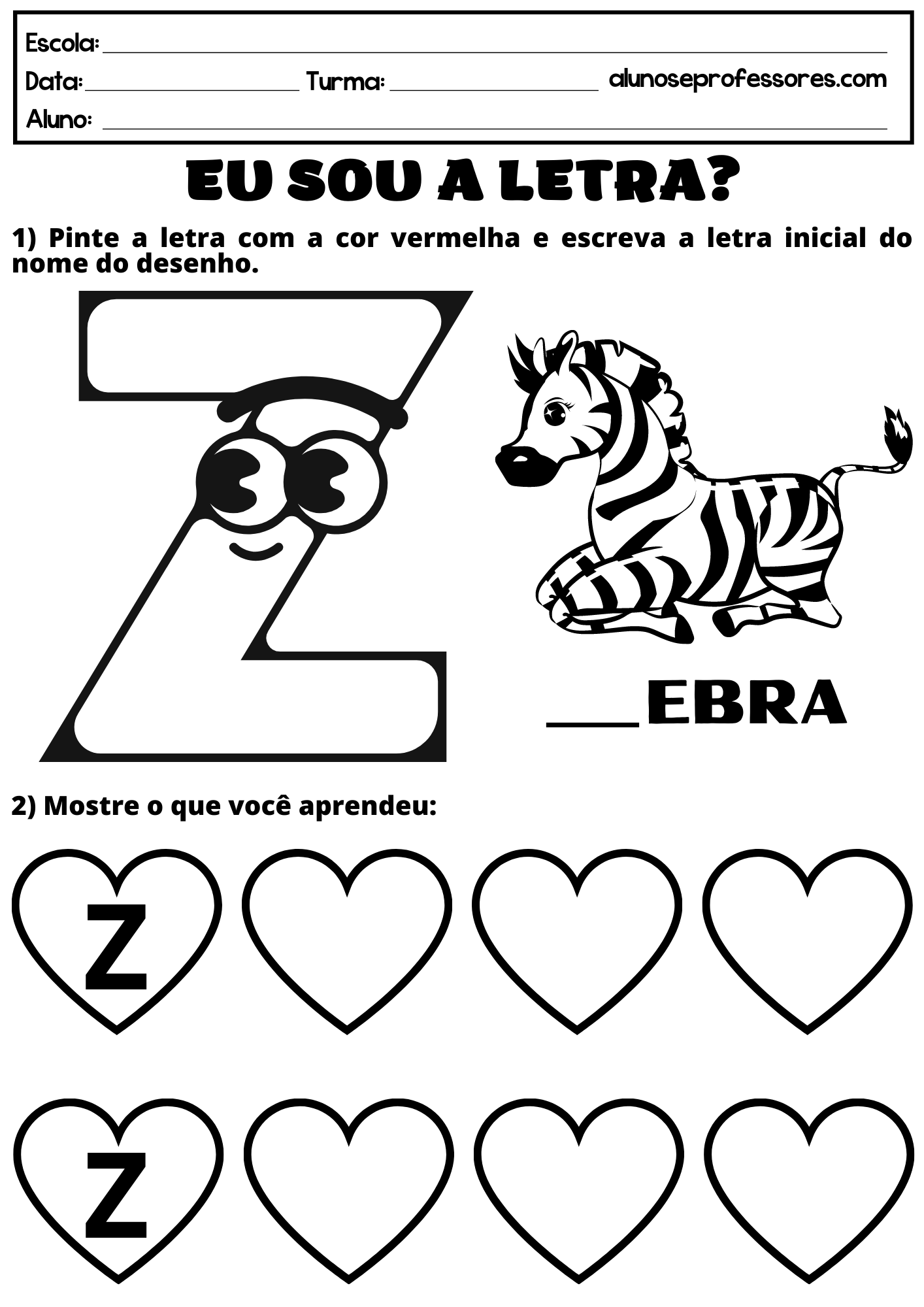 Atividades com a Letra Z para imprimir | Alunos e Professores