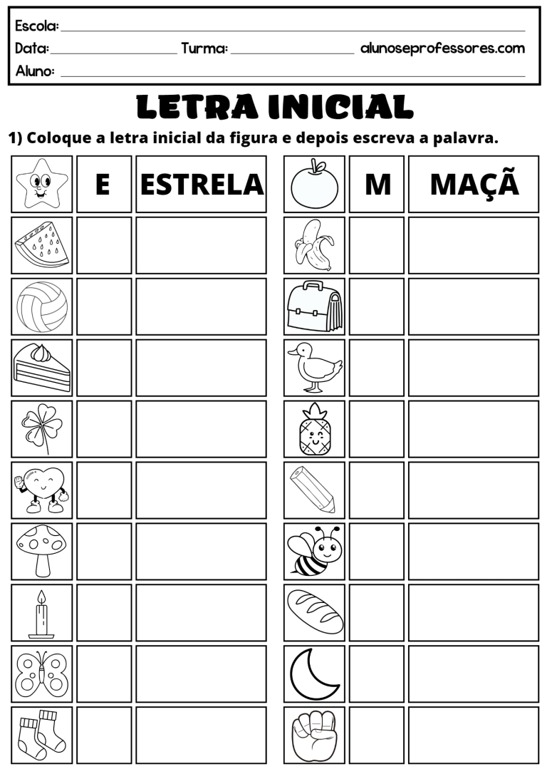 Atividades com a Letra Inicial para imprimir | Alunos e Professores