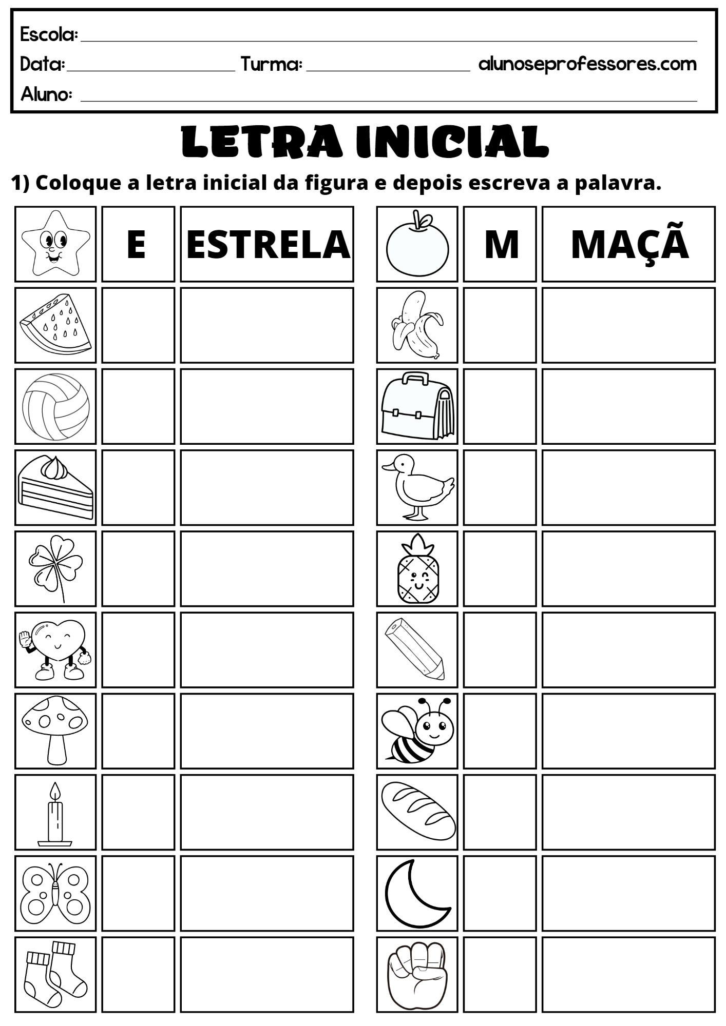 Atividades com a Letra Inicial para imprimir | Alunos e Professores