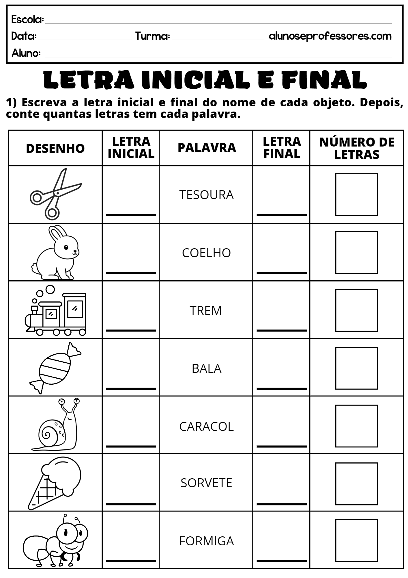 Atividades com a Letra Inicial para imprimir | Alunos e Professores