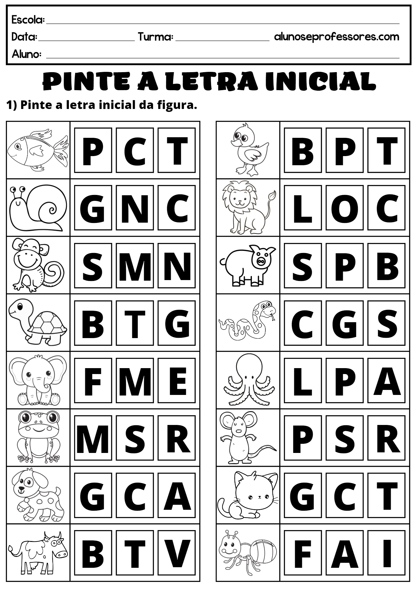 Atividades com a Letra Inicial para imprimir | Alunos e Professores